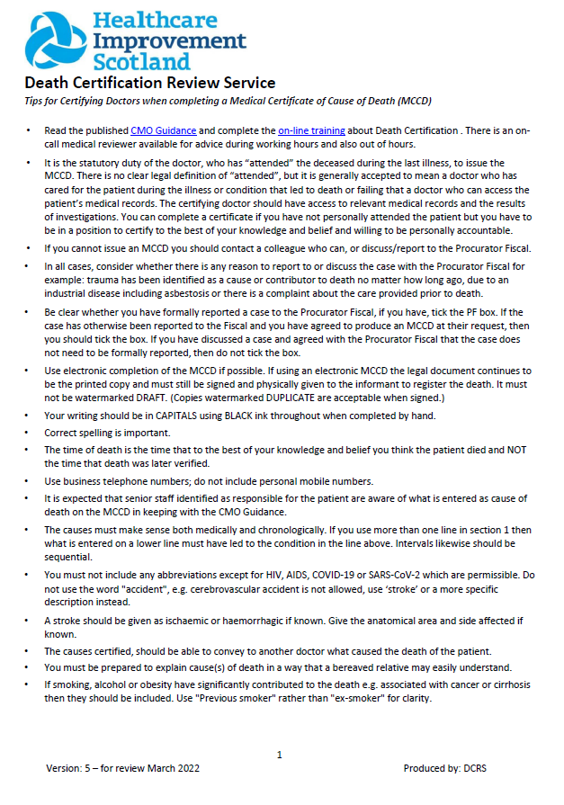 Death Certification Scotland | Support Around Death